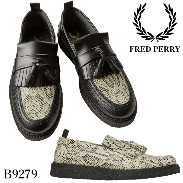 送料無料 メンズ ローファー フレッドペリー FRED PERRY COX 220 100 B9279 ジョージコックス エンボス タッセルローファー コラボ スネークプリント カジュアルシューズ 革靴 本革 厚底 ブラック 黒 ホワイト 白