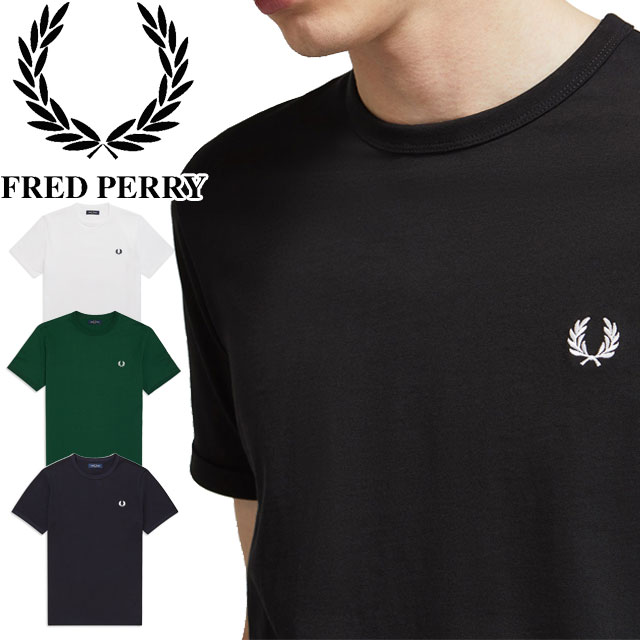 送料無料 メンズ 2021 春夏 新作 夏新作 半袖 人気 流行 FRED PERRY M3519 フレッドペリー リンガーTシャツ トップス カジュアル ティーシャツ 綿100％ コットン 黒 白 紺 月桂樹 ローレル