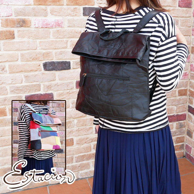 送料無料 レディース 2021 夏 新作 夏新作 サマー SS リュックサック 人気 流行 定番 Estacion 773  バッグ リュック 本革 パッチワーク マルチ カラフル エスニック アジアン ハンドメイド