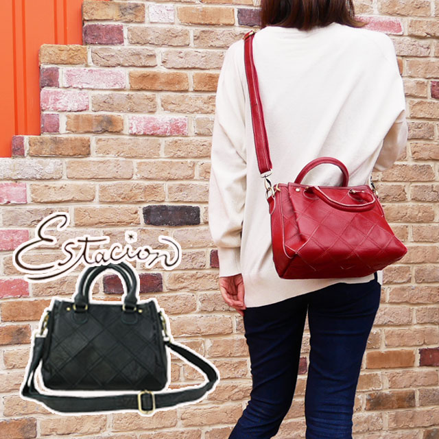 送料無料 レディース 秋冬 新作 秋新作 冬新作 FW ショルダーバッグ ハンドバッグ 人気 流行 定番 Estacion 628B 2way  バッグ 本革 斜めがけ パッチワーク シンプル ダイヤ柄 ハンドメイド 小さめ カバン 鞄