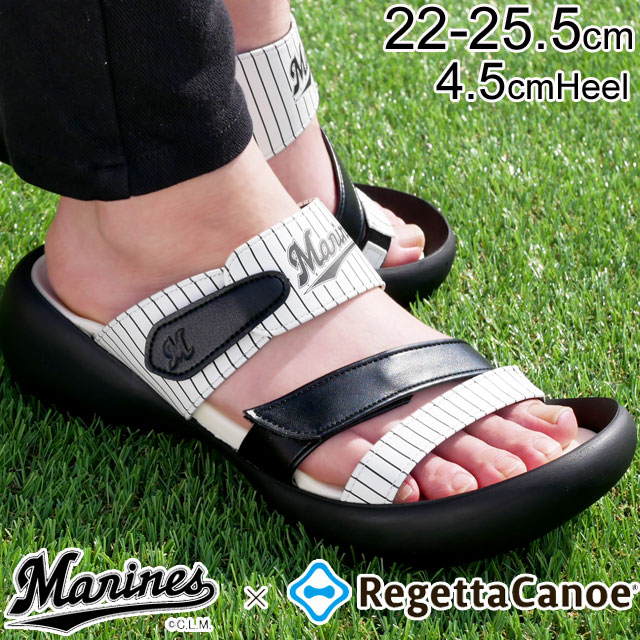 送料無料 レディース SS 春夏 新作 2022 冬新作 コンフォートサンダル サンダル 人気 流行 定番 RegettaCanoe BCEG5224LM リゲッタカヌー 千葉ロッテマリーンズ 12球団コラボシューズ プロ野球 厚底サンダル 靴 ホワイト×ブラック 白 黒 応援グッズ 4.5cmヒール