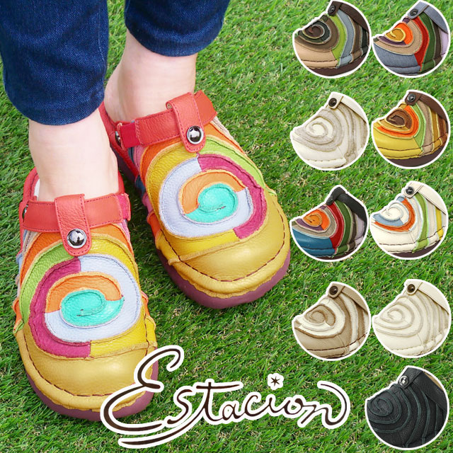 送料無料 レディース SS 春夏 新作 2022 春新作 夏新作 コンフォートサンダル 人気 流行 定番 Estacion 2WAY TG034 クロッグサンダル うずまき ぐるぐる サボサンダル カジュアルシューズ 本革 靴