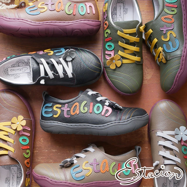 送料無料 レディース FW 秋冬 新作 2022 秋新作 冬新作 スニーカー スリッポン ローカット 人気 流行 定番 Estacion MLH2116 ロゴデザイン カジュアルシューズ コンフォートシューズ 本革 ブラック 黒 ブラウン カーキ ダークオーク 靴