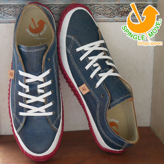 返品交換送料無料 スニーカー ローカット メンズ SS 春夏 新作 春新作 夏新作 人気 流行 定番 2023 SPINGLE MOVE SPM-110V スピングルムーブ カジュアルシューズ メイドインジャパン 日本製 ネイビー/レッド 本革 カンガルークラッキングレザー 靴