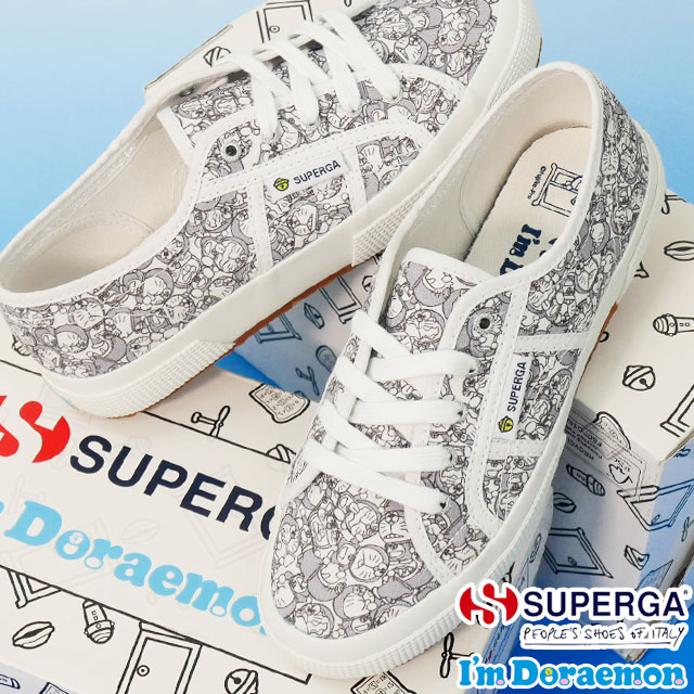 送料無料 スニーカー レディース FW 秋冬 新作 秋新作 冬新作 人気 流行 定番 2023 SUPERGA Doraemon 2750 S4138FW スペルガ I’m ドラえもん オーバーラッピング プリント コラボモデル カジュアルシューズ ホワイト-グレー 白 総柄 靴