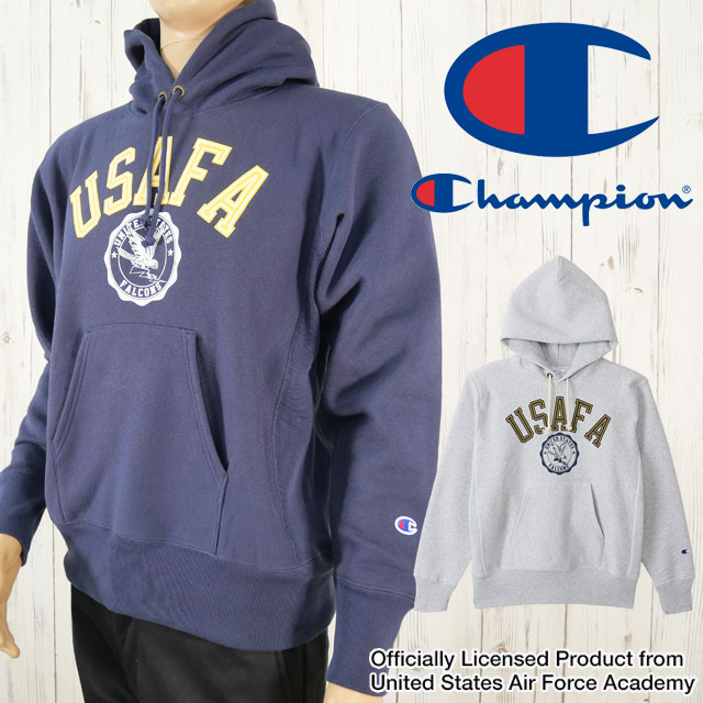 送料無料 パーカー メンズ FW 秋冬 新作 秋新作 冬新作 人気 流行 定番 2023 Champion C3-Y113 USAFA チャンピオン リバースウィーブ(R) フーデッドスウェットシャツ 11.5オンス テリーフリース 青単タグ 青単色タグ プルオーバー ロゴ 厚手 フード付き 裏起毛 防寒