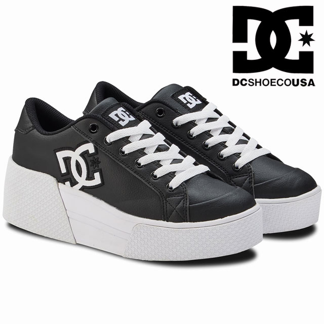 送料無料 スニーカー ローカット レディース SS 春夏 新作 春新作 夏新作 人気 流行 定番 2024 DW241601 ディーシーシューズ 厚底 チェルシー ライト ウェッジ カジュアルシューズ ウエッジソール ブラック/ホワイト 黒 紐靴