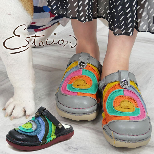 送料無料 クロッグサンダル レディース SS 春夏 新作 春新作 夏新作 人気 流行 定番 2024 2WAY TG034 疲れない うずまき 痛くない ぐるぐる 履きやすい サボサンダル カジュアル 本革 グレー/マルチ ネイビー/マルチ 靴