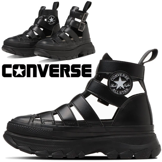 送料無料 サンダル ストラップサンダル メンズ レディース SS 春夏 新作 春新作 夏新作 人気 流行 定番 2024 HI converse 31311940 オールスター（R）トレックウエーブ グラディエーター 厚底 ベルトサンダル 黒 チャンキーソール ブラック 5.5cmヒール 前ふさがり 靴