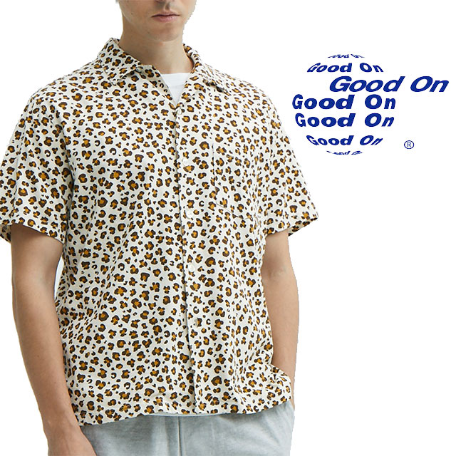 メール便送料無料 レオパードショートスリーブオープンTシャツ メンズ SS 春夏 新作 春新作 夏新作 人気 流行 定番 2024 GOST2409 グッドオン 半袖シャツ トップス ヒョウ柄 カジュアル 総柄 Tシャツ生地 前開き 綿100% ウェア アパレル 服 アウトドア キャンプ