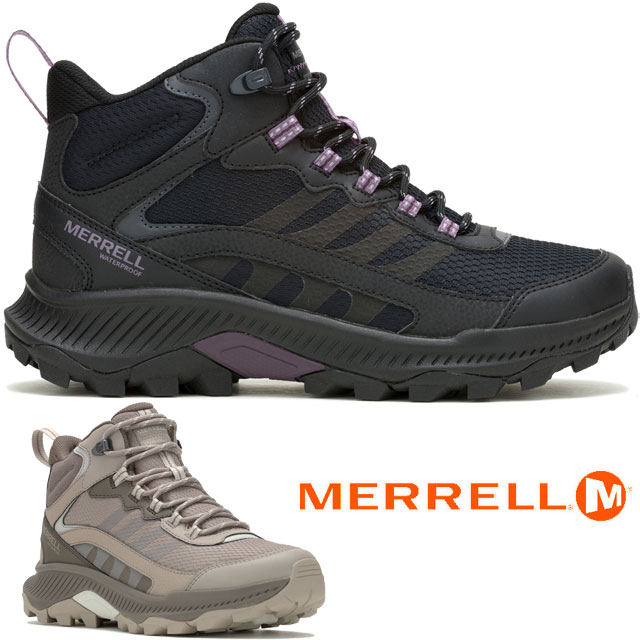 送料無料 スニーカー レディース FW 秋冬 新作 秋新作 冬新作 人気 流行 定番 2024 MID MERRELL J038274 J038278 スピード ストライク2 ウォータープルーフ 防水 靴 黒 アウトドア カジュアルシューズ ブラック ベージュ系 ミッドカット