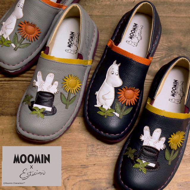 送料無料 スリッポン レディース FW 秋冬 新作 秋新作 冬新作 人気 流行 定番 2024 2025 エスタシオン Estacion TGE610 ムーミン ニョロニョロ コラボ 疲れない 痛くない コンフォートシューズ 本革 履きやすい レザーシューズ グレー ネイビー 靴