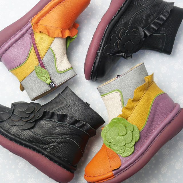 送料無料 ショートブーツ レディース FW 秋冬 新作 秋新作 冬新作 人気 流行 定番 2024 2025 エスタシオン Estacion TGX547 疲れない 立体フリルフラワー アンクルブーツ 本革 歩きやすい コンフォートシューズ 痛くない レザーブーツ 花モチーフ マルチ ブラック 黒 靴