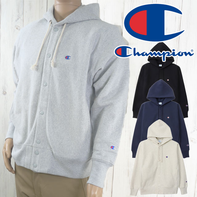 送料無料 長袖 メンズ FW 秋冬 新作 秋新作 冬新作 人気 流行 定番 2024 2025 チャンピオン Champion C3-A120 スウェットパーカー リバースウィーブ(R) スナップフーデッドスウェットシャツ 青タグ トップス フーディー スナップボタン フード ロゴ 裏起毛 服 アパレル