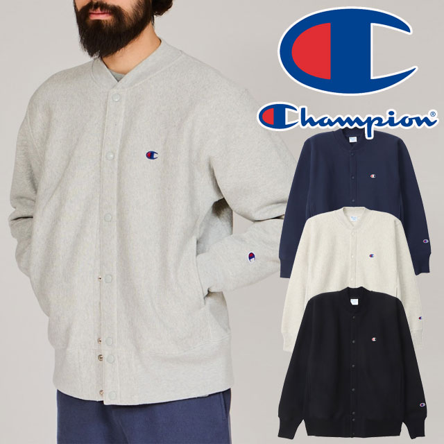 送料無料 長袖 メンズ FW 秋冬 新作 秋新作 冬新作 人気 流行 定番 2024 2025 チャンピオン Champion C3-A020 前開きスウェット リバースウィーブ(R) スナップスウェットシャツ 青タグ トップス スナップボタン ロゴ 裏起毛 服 アパレル 灰 黒 紺 きなり