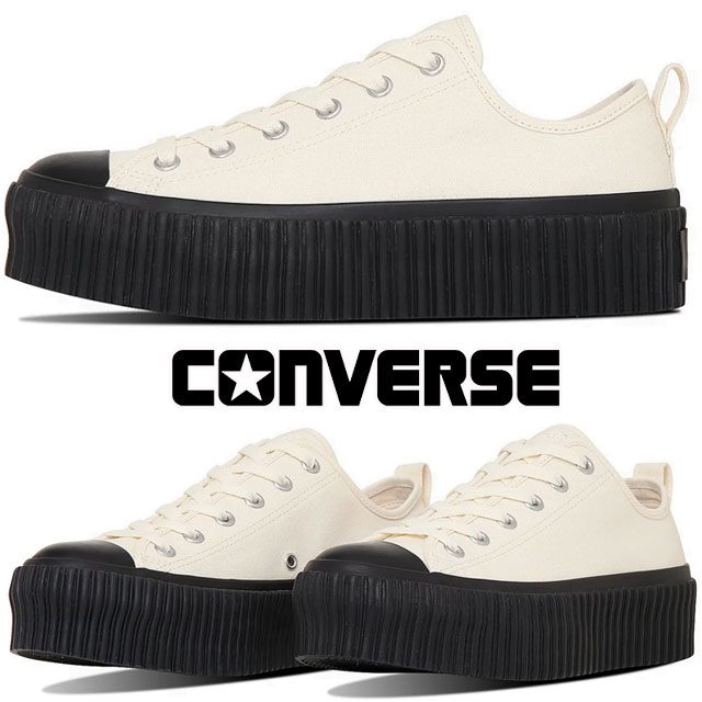 送料無料 スニーカー ローカット レディース FW 秋冬 新作 秋新作 冬新作 人気 流行 定番 2025 コンバース CONVERSE OX 31313480 オールスター （Ｒ） リフテッド リブテープ 厚底 キャンバススニーカー 白 靴 チャンキーソール シューズ 紐 ホワイト/ブラック