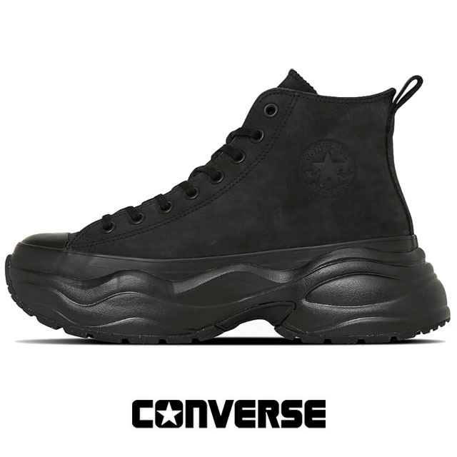 送料無料 スニーカー ハイカット レースアップ レディース FW 秋冬 新作 秋新作 冬新作 人気 流行 定番 2025 コンバース CONVERSE HI 31313140 厚底 レザー オールスター （Ｒ） サージトレーナー 黒 靴 カジュアル ブラックモノクローム 5cmヒール