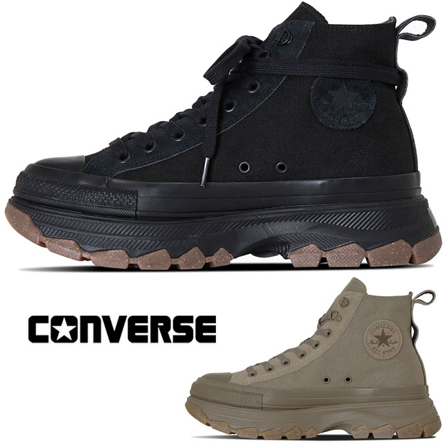 送料無料 スニーカー ハイカット レースアップ レディース FW 秋冬 新作 秋新作 冬新作 人気 流行 定番 2025 コンバース CONVERSE (R) BT HI 31313171 31313170 厚底 オールスター トレックウエーブ 黒 靴 カジュアル ブラック コヨーテ 5cmヒール