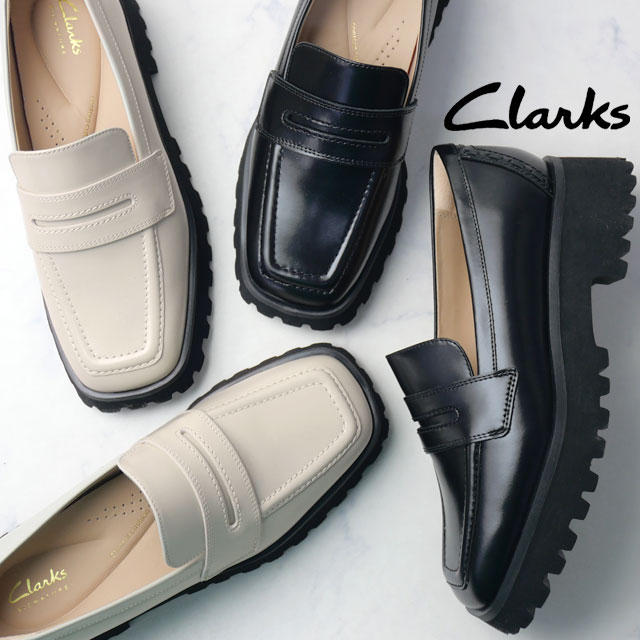 送料無料 ローファー レディース FW 秋冬 新作 秋新作 冬新作 人気 流行 定番 2025 クラークス Clarks 857G 厚底 ステイソエッジ スクエアトゥ 本革 カジュアル レザーシューズ チャンキーソール ブラック 黒 アイボリー 靴