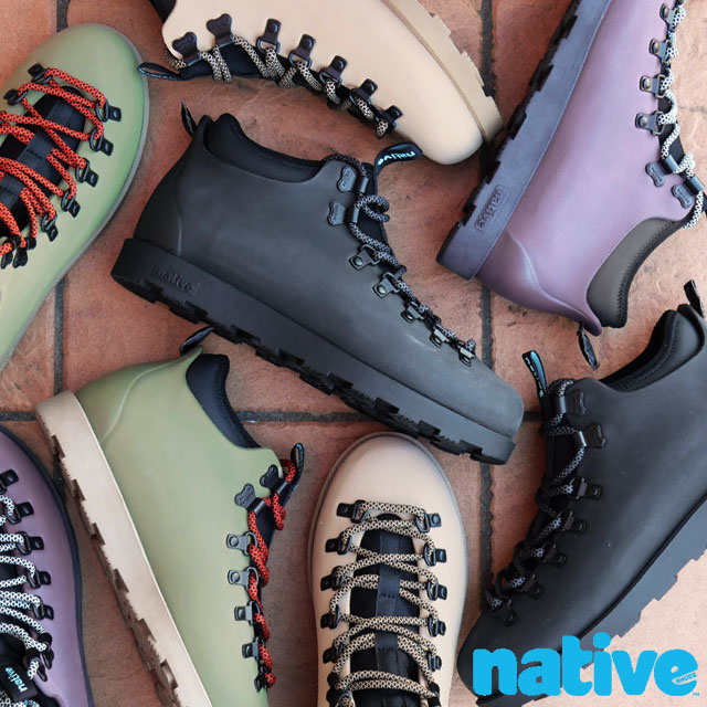 送料無料 ショートブーツ ローカット メンズ レディース FW 秋冬 新作 秋新作 冬新作 人気 流行 定番 2025 ネイティブ Native 31106848 スニーカーブーツ フィッツシモンズ シティライト ブルーム アウトドア ジフィーブラック 黒 紐靴