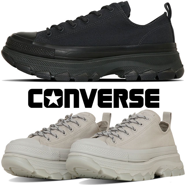 送料無料 スニーカー レースアップ ローカット レディース SS 春夏 新作 夏新作 秋新作 人気 流行 定番 2025 コンバース CONVERSE CS OX 31314181 31314180 厚底 オールスター （Ｒ） トレックウエーブ 黒 靴 グラファイトブラック フリントグレイ 5cmヒール