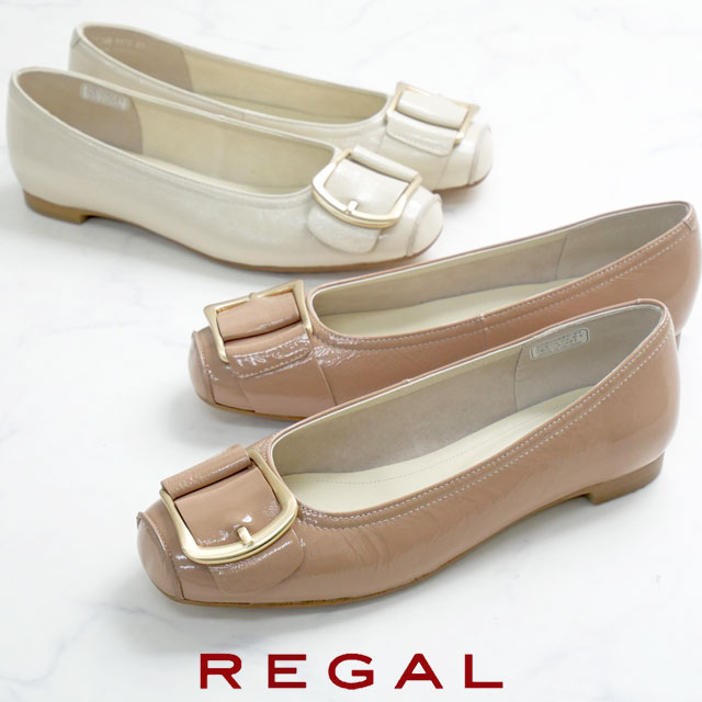 送料無料 パンプス フォーマル レディース FW 秋冬 新作 秋新作 冬新作 人気 流行 定番 2025 リーガル REGAL F67Q 歩きやすい フラットパンプス 仕事 靴 履きやすい オフィス 本革 ローヒール ベルト付き ベージュエナメル アイボリーエナメル