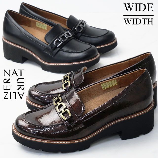 送料無料 スリッポン プラットフォーム ローファー レディース FW 秋冬 新作 秋新作 冬新作 人気 流行 定番 2025 ナチュラライザー naturalizer N720 厚底 チェーンデザイン チャンキーヒール 軽量 4.5cmヒール 黒 靴 ブラック ブラウン