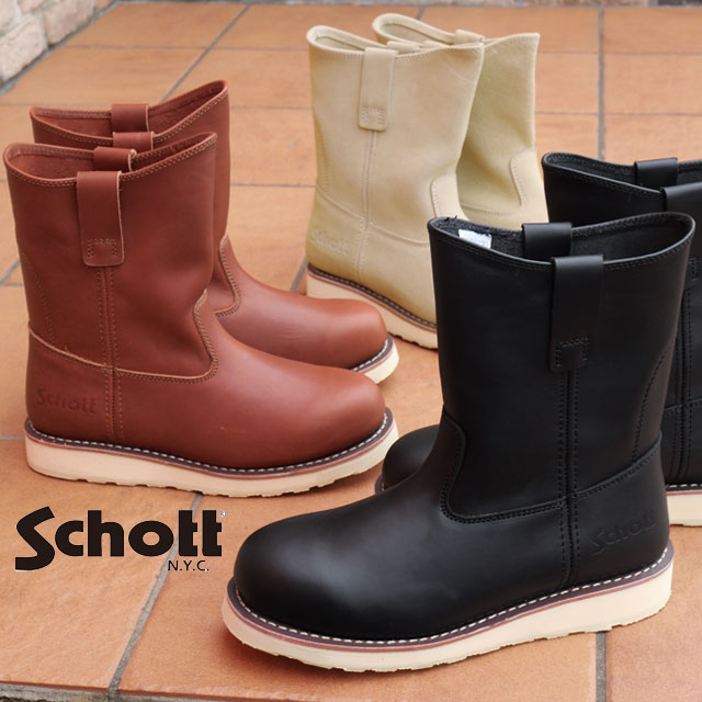送料無料 ペコスブーツ メンズ FW 秋冬 新作 秋新作 冬新作 人気 流行 定番 2025 ショット Schott S24100 ウエリントンブーツ 本革 黒 レザーブーツ ブラック ブリックレッド ベージュ 革靴