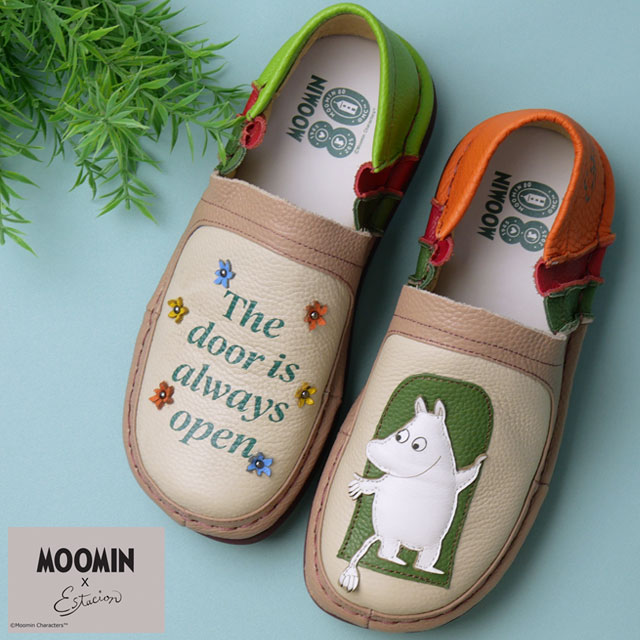 送料無料 スリッポン レディース SS 春夏 新作 夏新作 秋新作 人気 流行 定番 2025 エスタシオン Estacion TGE623 ムーミン コラボ 疲れない 痛くない コンフォートシューズ 本革 履きやすい レザーシューズ オーク/マルチ 靴