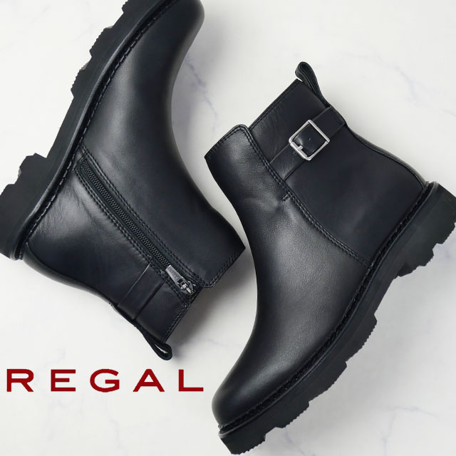 送料無料 ブーツ レディース SS 春夏 新作 夏新作 秋新作 人気 流行 定番 2025 リーガル REGAL F07R ベルト付きショートブーツ 本革 ローヒール ショート丈 ブラック 黒 靴