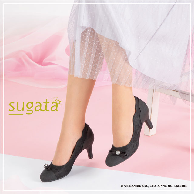 送料無料 パンプス レディース SS 春夏 新作 夏新作 秋新作 人気 流行 定番 2025 ムーンスター MoonStar サンリオ sanrio MS SGTS404 スガタ 痛くない ハローキティ コラボ ワイズ1E 歩きやすい 7cmヒール 静音 疲れない 抗菌 防臭 軽量 ブラック 黒 姿勢サポート 軽量 靴