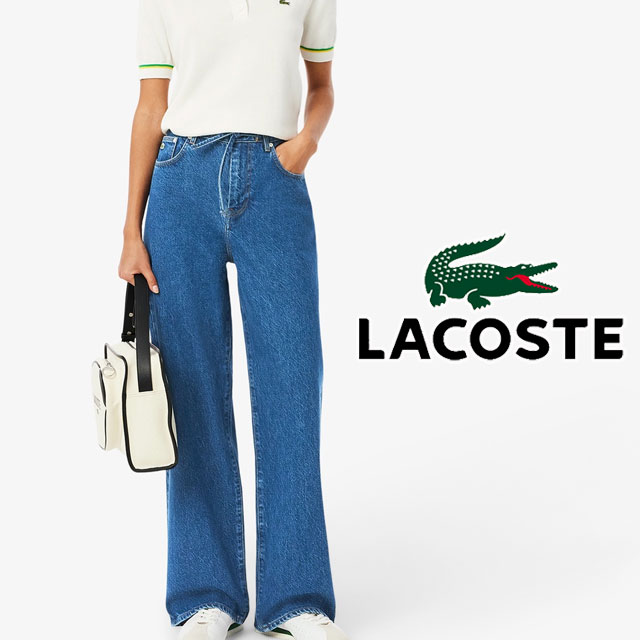 送料無料 イージーデニムパンツ レディース SS 春夏 新作 夏新作 秋新作 人気 流行 定番 2025 ラコステ LACOSTE HF2448 ボトムス ジーンズ 長ズボン ワイドパンツ ジーパン ロングパンツ カジュアル セットアップ可能 ロゴ インディゴブルー