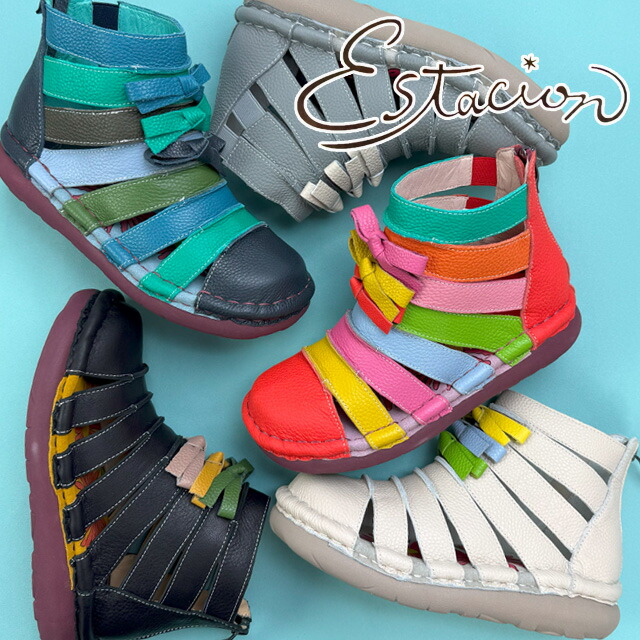 送料無料 ショートブーツ ブーツサンダル レディース SS 春夏 新作 夏新作 秋新作 人気 流行 定番 2025 エスタシオン Estacion TG40501 疲れない りぼんモチーフ 春ブーツ 歩きやすい グラディエーター 痛くない アンクルブーツ 本革 レザーブーツ バックファスナー 靴