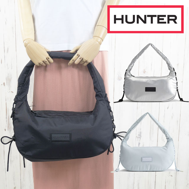 送料無料 ショルダーバッグ メンズ レディース SS 春夏 新作 夏新作 秋新作 人気 流行 定番 2025 ハンター HUNTER UBS3932NRS バッグ トラベル ホーボー シリング 肩掛け 手持ち 半月型 ロゴ シンプル きれいめ 通勤 黒 銀 水色