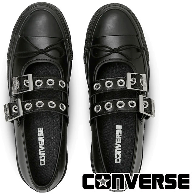 送料無料 スニーカー スリッポン レディース SS 春夏 新作 夏新作 秋新作 人気 流行 定番 2025 コンバース CONVERSE BL OX 31315100 バレエシューズ オールスター メニーアイレッツ メリージェーン ダブルストラップ カジュアル シューズ ブラック 黒 靴