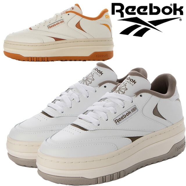 送料無料 スニーカー ローカット 運動靴 レディース SS 春夏 新作 夏新作 秋新作 人気 流行 定番 2025 リーボック Reebok 100208960 100208961 厚底 クラブシー エクストラ カジュアルシューズ チョーク/レッド/クレイ ホワイト/グレー/グレー