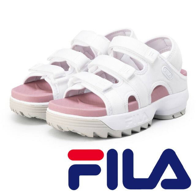 送料無料 サンダル スポーツサンダル レディース SS 春夏 新作 夏新作 秋新作 人気 流行 定番 2025 フィラ FILA SD USS25016 189 厚底 ディスラプター パフィー チャンキーソール マジックテープ スポサン シャークソール ホワイト 白 靴