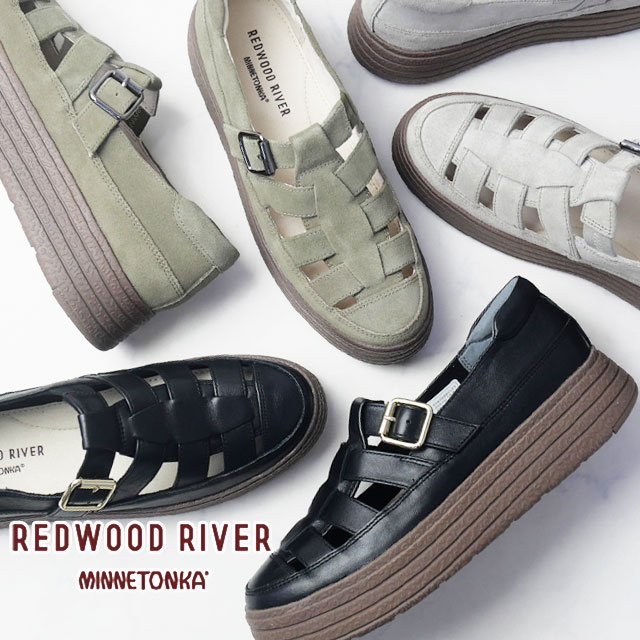 送料無料 グルカ レディース SS 春夏 新作 夏新作 秋新作 人気 流行 定番 2025 レッドウッドリバー×ミネトンカ(R) M09C リーガル社製 厚底 靴 牛革 ブラック ベージュスエード カーキスエード グルカサンダル カジュアルシューズ