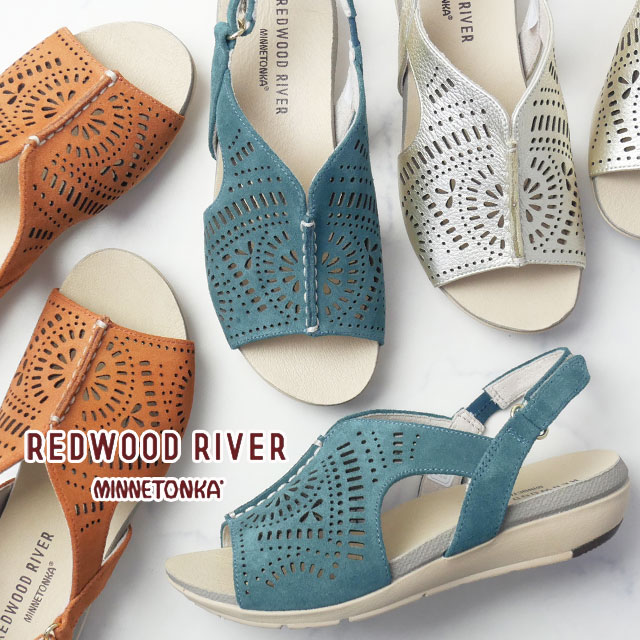 送料無料 コンフォートサンダル レディース SS 春夏 新作 夏新作 秋新作 人気 流行 定番 2025 レッドウッドリバー×ミネトンカ(R) M10C リーガル社製 フットベットサンダル エスニックバックバンド 靴 牛革 ネイビースエード オレンジスエード ゴールド