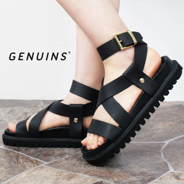 送料無料 コンフォートサンダル サンダル ストラップサンダル レディース SS 春夏 新作 夏新作 秋新作 人気 流行 定番 2025 ジェニュインズ GENUINS G106322 スペイン製 ザハ エンボスド ブラック クロスベルト