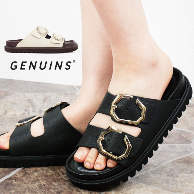 送料無料 コンフォートサンダル サンダル レディース SS 春夏 新作 夏新作 秋新作 人気 流行 定番 2025 ジェニュインズ GENUINS G106270JT G106271JT スペイン製 ガリア エンボスド レザー ブラック ホワイト ビックバックル