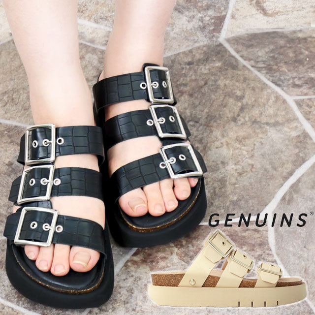 送料無料 コンフォートサンダル サンダル レディース SS 春夏 新作 夏新作 秋新作 人気 流行 定番 2025 ジェニュインズ GENUINS G105782JT G104212JT 3cm 厚底 スペイン製 クリスティ ビーガン ブラック サンド ボリュームソール