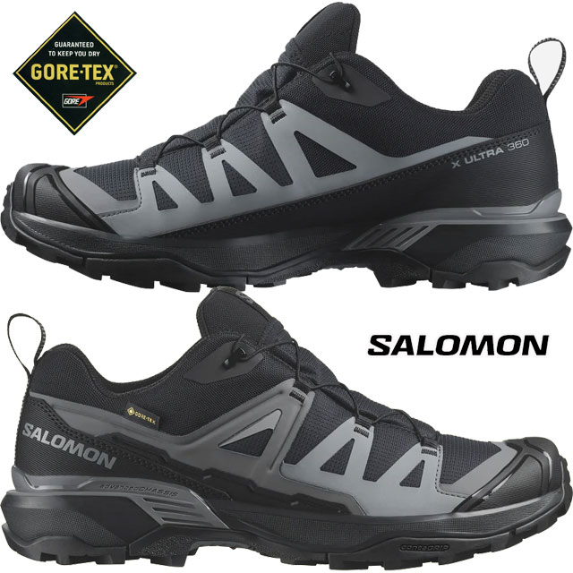 送料無料 スニーカー レースアップ ローカット ゴアテックス メンズ SS 春夏 新作 夏新作 秋新作 人気 流行 定番 2025 サロモン SALOMON X 360 474532 ウルトラ 防水 ハイキングシューズ 滑りにくい 靴 アウトドア ブラック