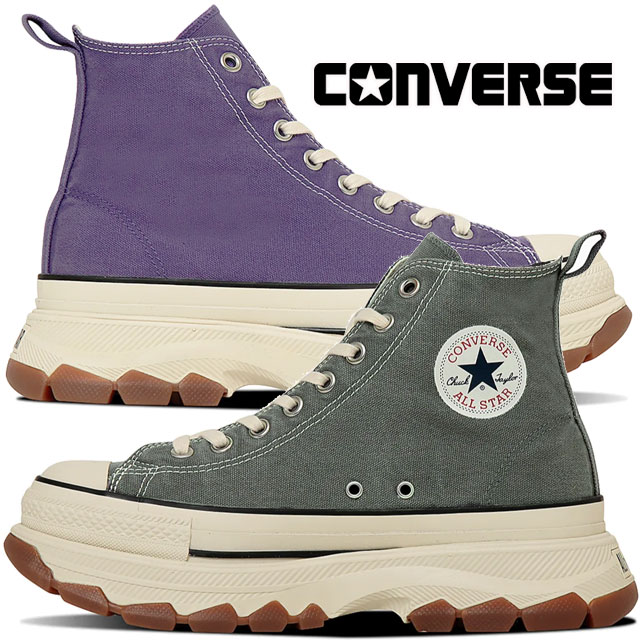 送料無料 スニーカー ハイカット レディース AW 秋冬 新作 秋新作 冬新作 人気 流行 定番 2025 コンバース CONVERSE 31316061 31316060 厚底 オールスター トレックウェーブ フェイデッドキャンバス ハイ チャンキーソール キャンバススニーカー メタルグレイ 靴