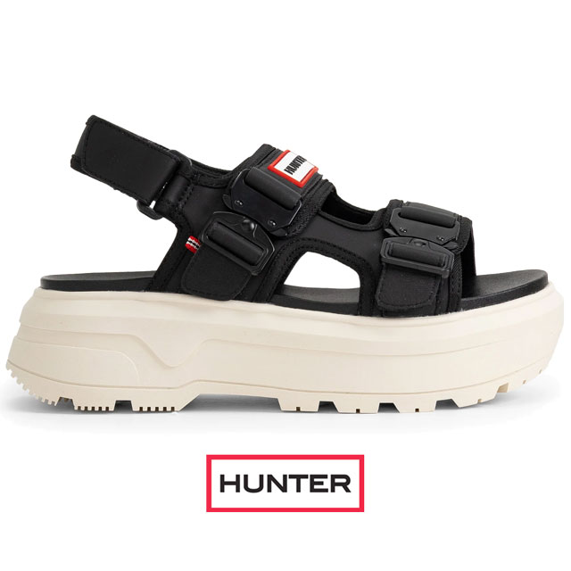 送料無料 サンダル スポーツサンダル レディース SS 春夏 新作 夏新作 秋新作 人気 流行 定番 2025 ハンター HUNTER U UFD3109LEA シティ リベル ネオ レザー バックル 厚底靴 ブラック ボリュームソール バックル