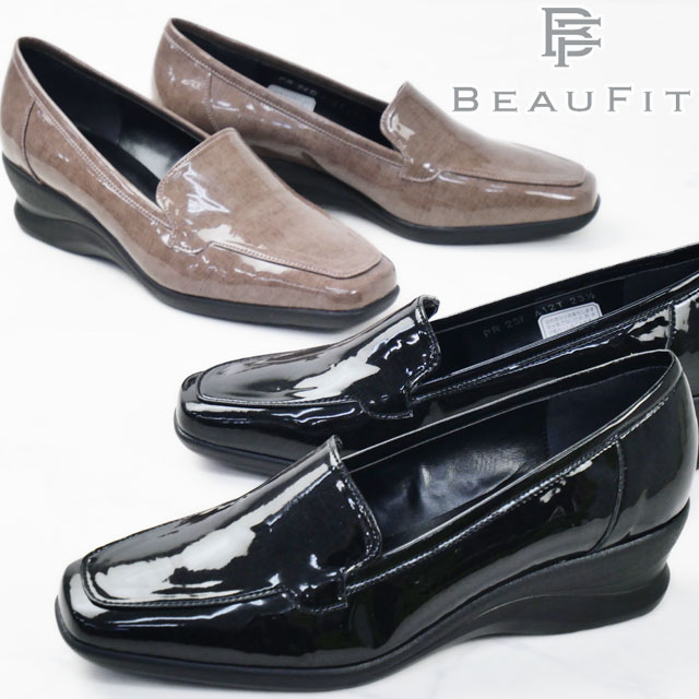 送料無料 パンプス レディース SS 春夏 新作 夏新作 秋新作 人気 流行 定番 2025 ビューフィット Beaufit A12T リーガル社製 レイン対応ウエッジシューズ 撥水 ビジネス スクエアトゥ ブラックエナメル オークエナメル オフィス カジュアル 4.5cmヒール 日本製 靴