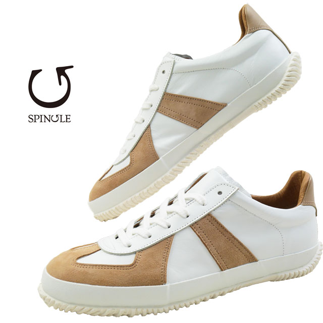 返品交換送料無料 スニーカー ローカット メンズ AW 秋冬 新作 秋新作 冬新作 人気 流行 定番 2025 スピングル SPINGLE SP-1047 ジャーマントレーナー レザースニーカー メイドインジャパン カンガルーレザー スエード 日本製 ホワイト/ベージュ 靴