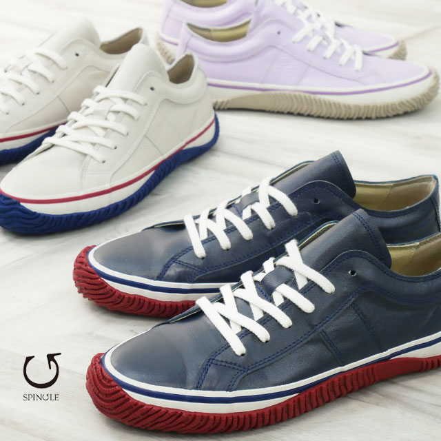 返品交換送料無料 スニーカー レースアップ ローカット メンズ レディース AW 秋冬 新作 秋新作 冬新作 人気 流行 定番 2025 スピングル SPINGLE SP-1066 日本製 レザースニーカー 本革 靴 カンガルーレザー ネイビー/レッド アイボリー ラベンダー