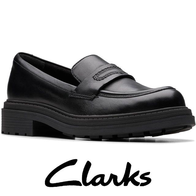 送料無料 ローファー レディース AW 秋冬 新作 秋新作 冬新作 人気 流行 定番 2025 クラークス Clarks 26183172 オリノコ3エッジ 厚底 本革 靴 黒 4cmヒール