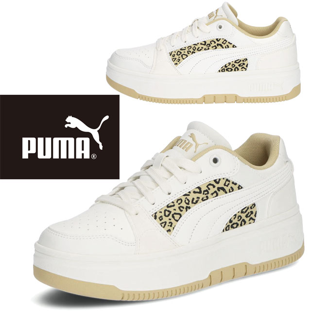 送料無料 スニーカー ローカット レディース AW 秋冬 新作 秋新作 冬新作 人気 流行 定番 2025 プーマ PUMA 405080 01 厚底 リバウンド フェム ロウ レオ ヒョウ柄 ウォームホワイト レオパード 白 靴
